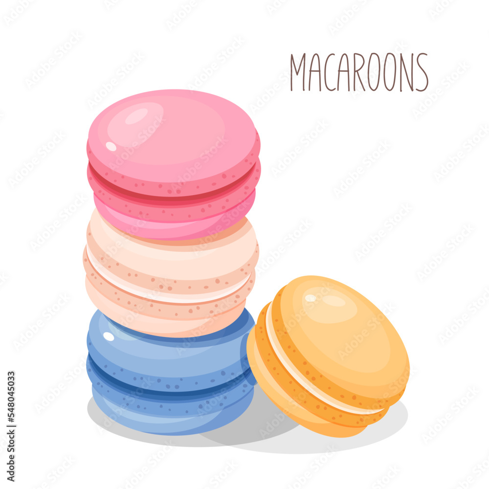 Cartoon macaroons in different flavors. Vector illustration Stock ...