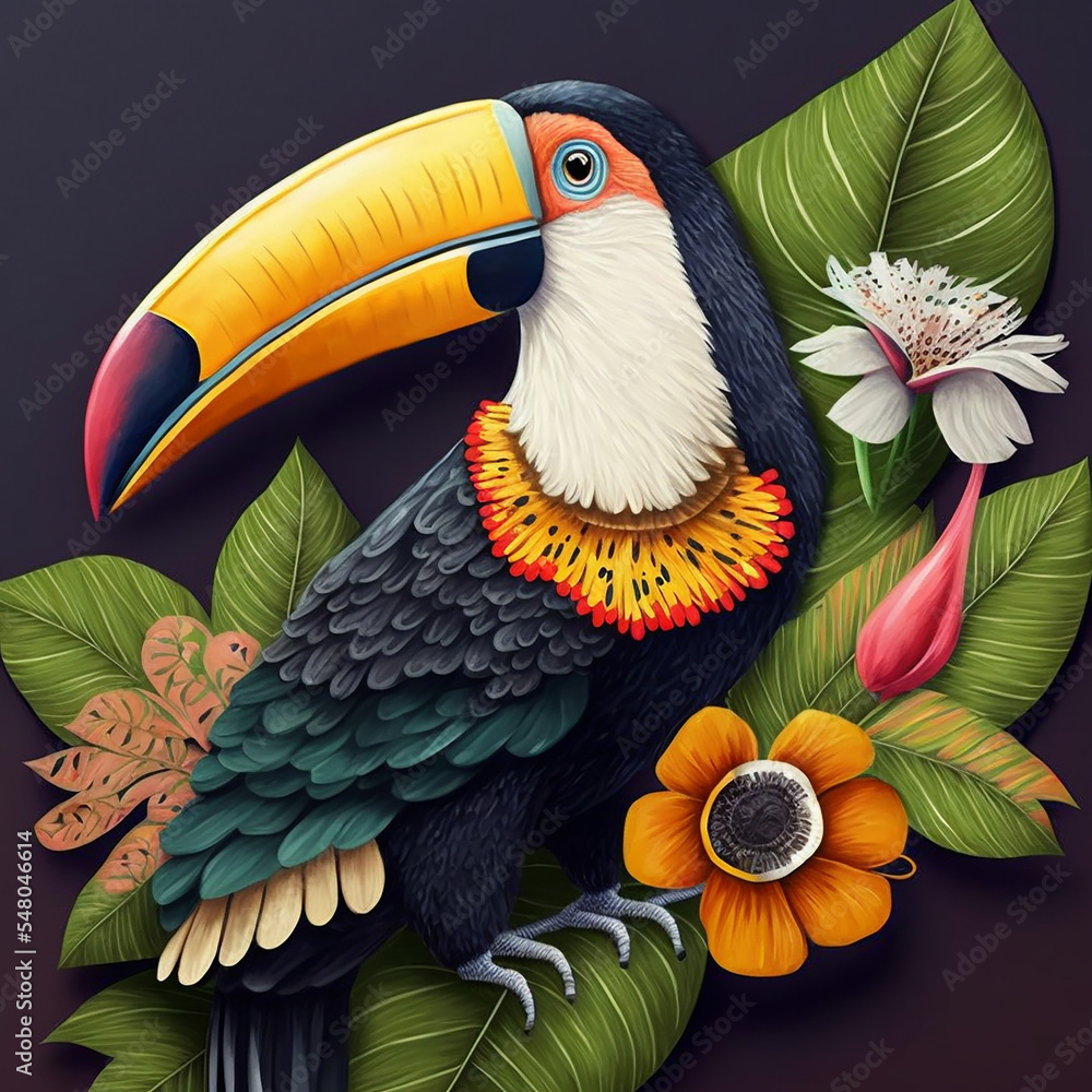 Tucan made of flowers and leaves, Realistic Boho Wild Animal, Beautiful ...