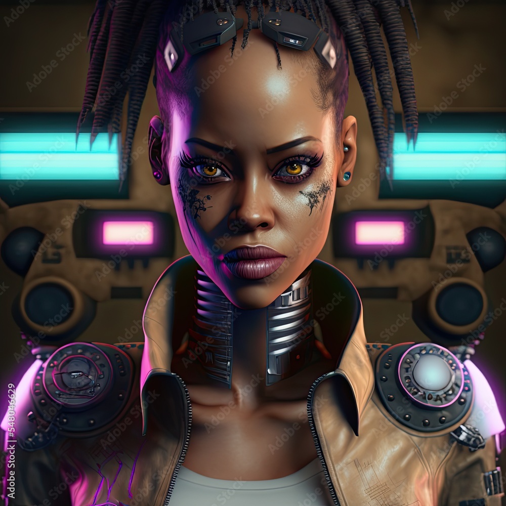 3d render character design. Black cyberpunk african american woman ...