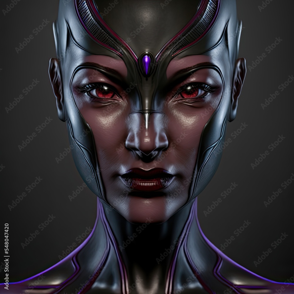 Female dark evil supervillain character. Isolated on black background ...