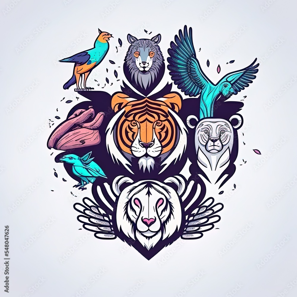 Animal logo element 2d illustrated, line art animal illustration ...