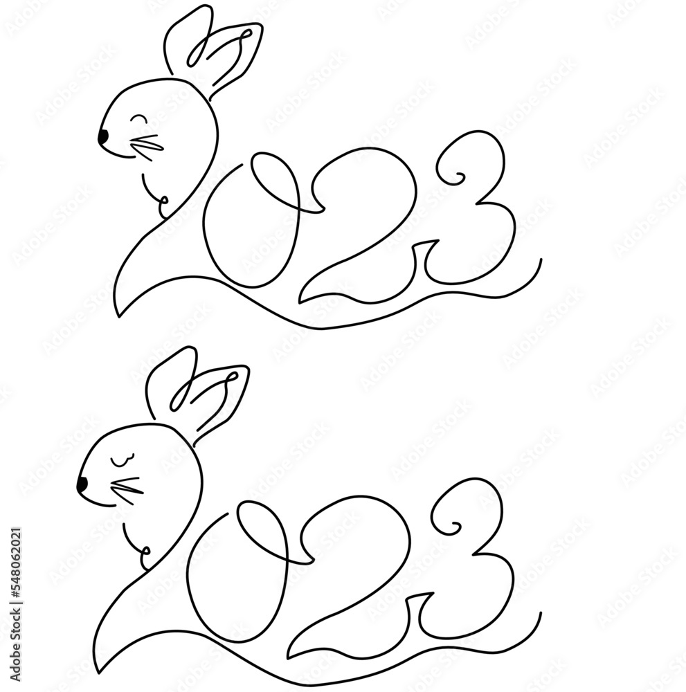 Continuous one-line drawing of Bunny symbol of the 2023 year.Rabbit ...