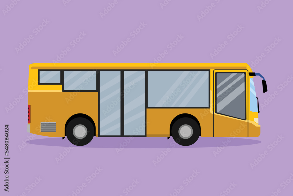 Graphic flat design drawing city buses seen from the side serving ...