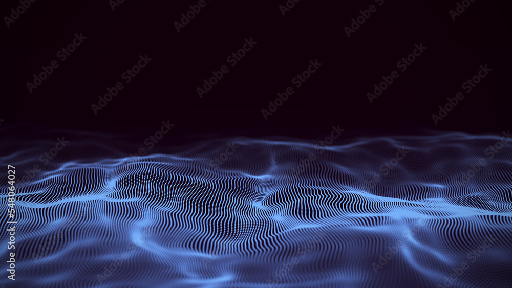 Digital gradient blue wave on the dark background. The futuristic ...
