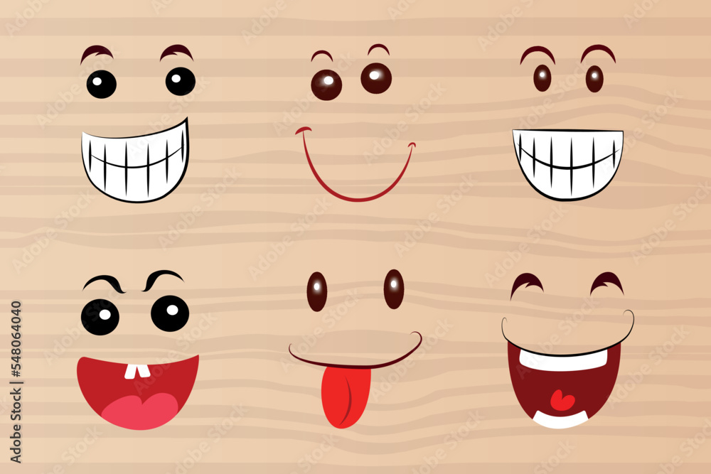 Cartoon smile expressions faces vector illustration set Stock Vector ...