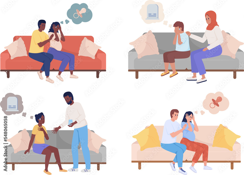 Reassuring semi flat color raster characters set. Sitting figures. Full ...