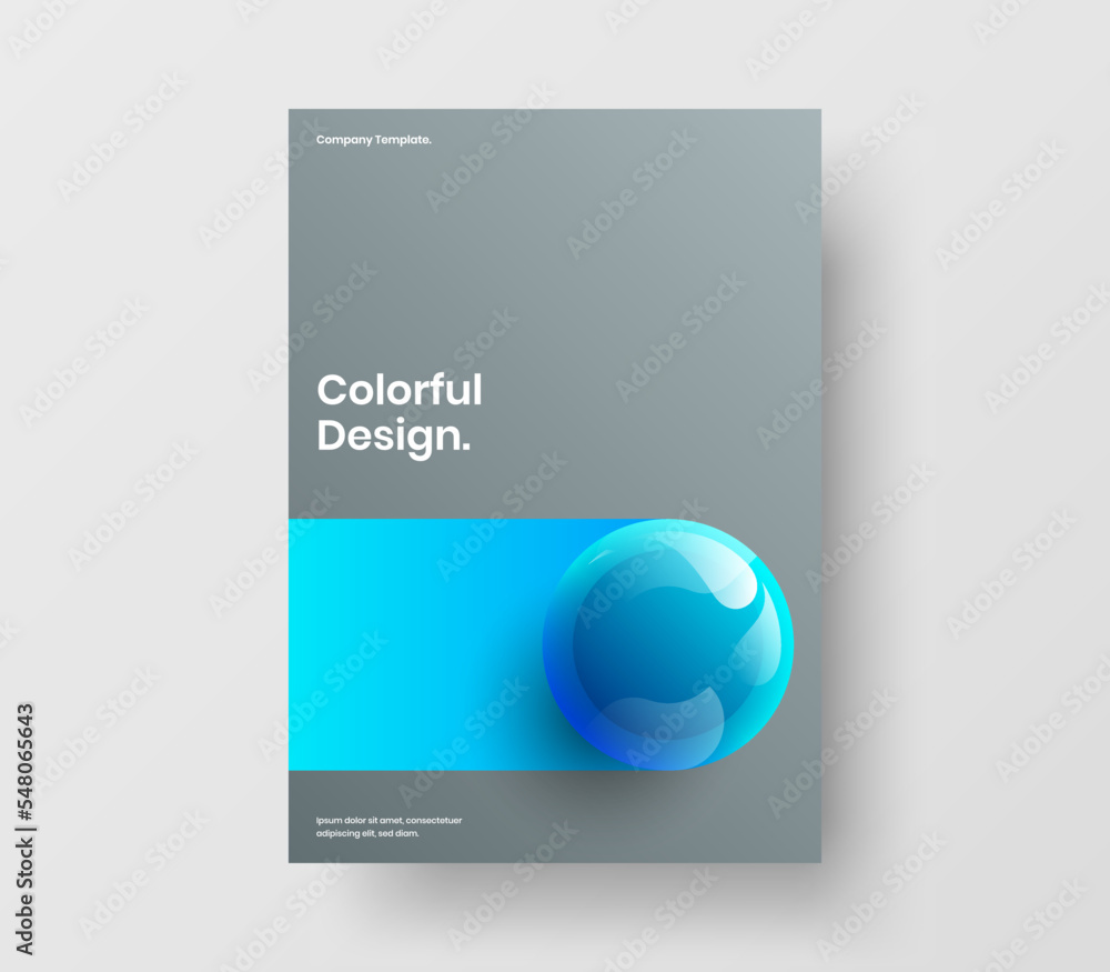 Simple magazine cover A4 vector design layout. Modern 3D spheres ...