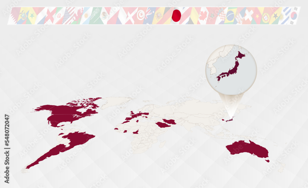 Enlarge the map of Japan selected on the perspective world map ...