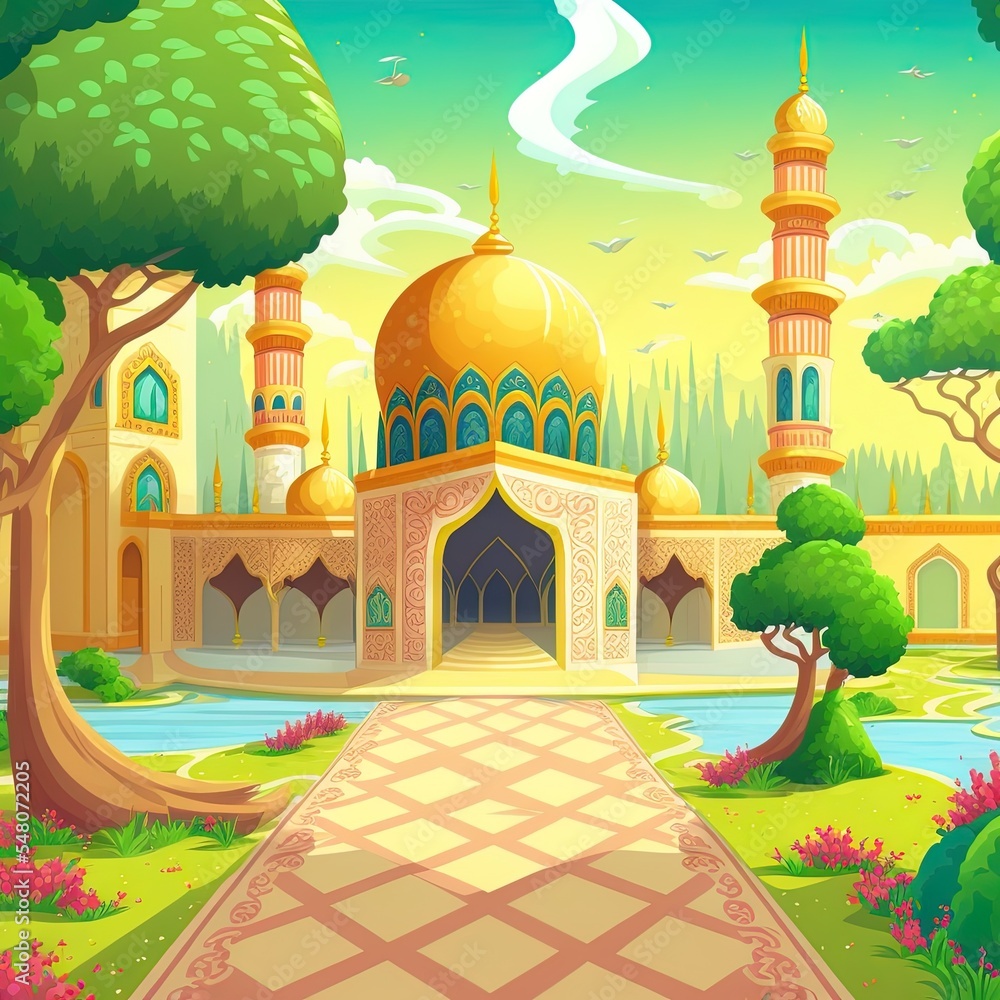 Islamic, arabic 2d illustration cartoon style, design wallpaper Stock ...