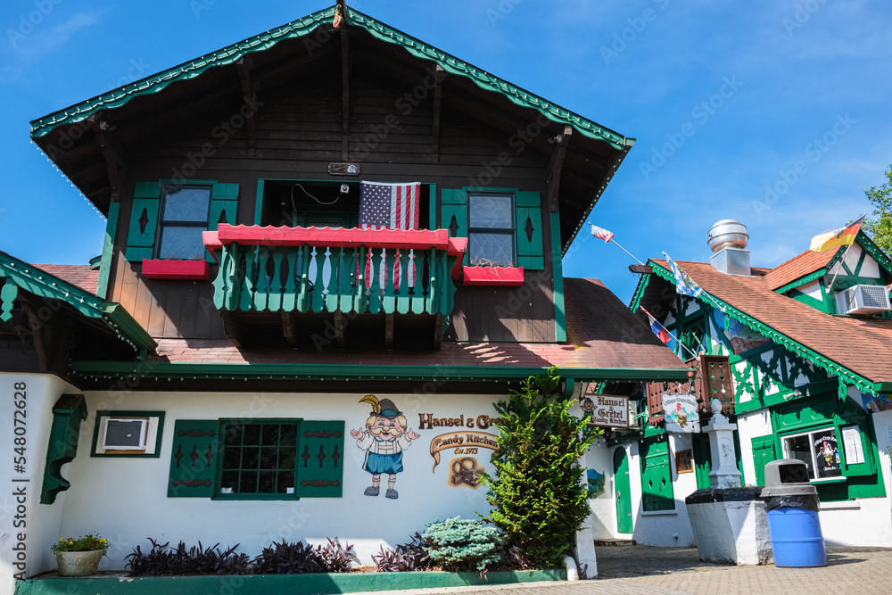 Cityscape view of the Bavarian style architecture in the small mountain ...