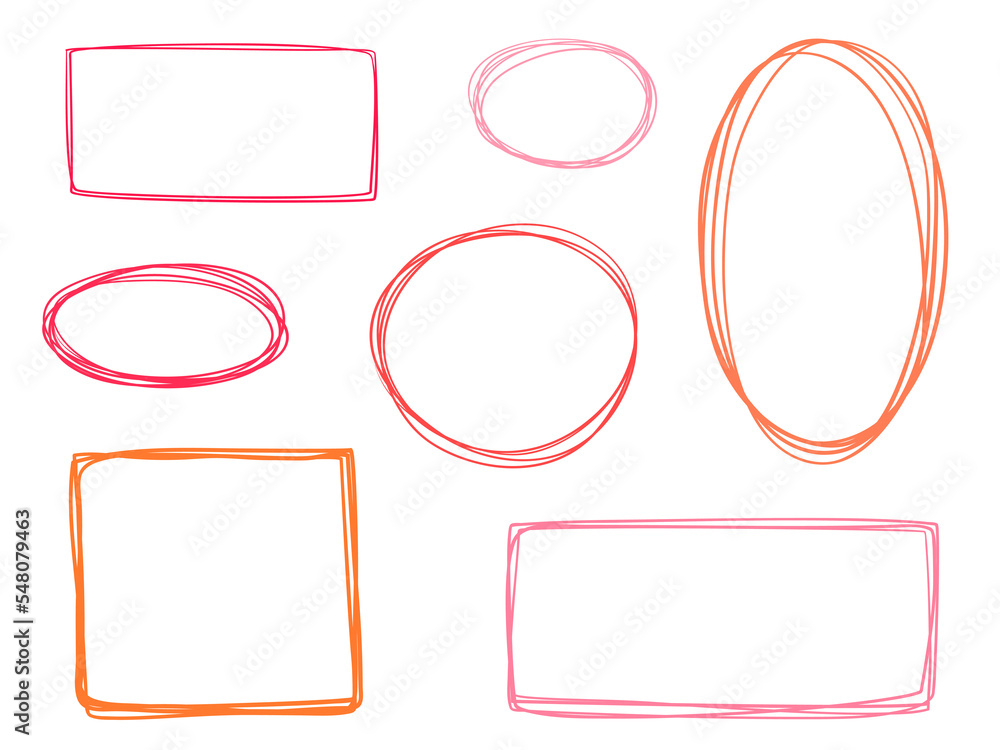 Hand drawn shapes on white. Abstract frameworks. Line art. Set of ...