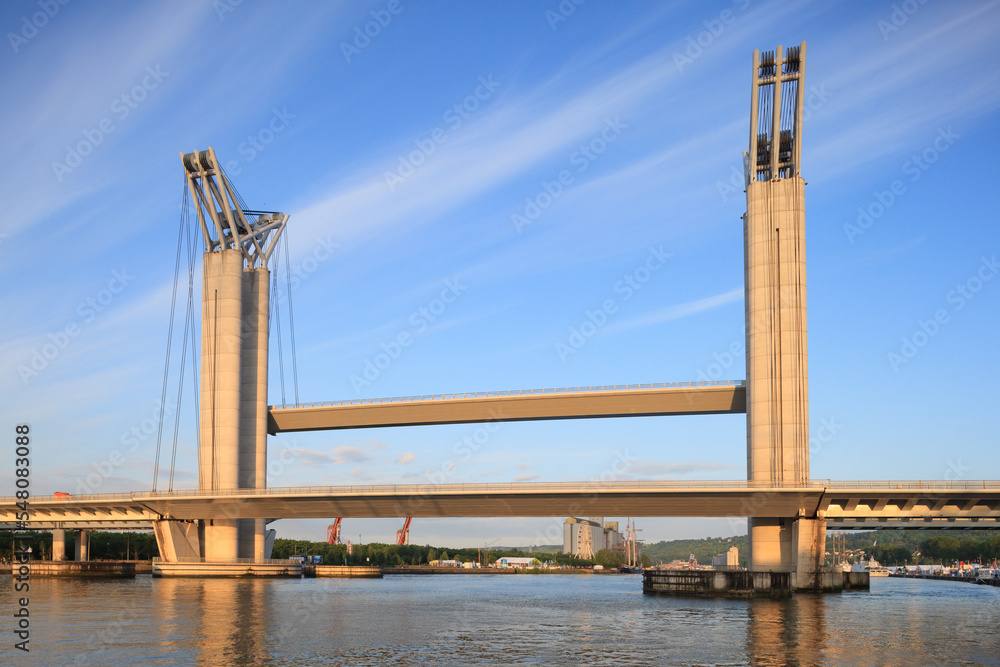 ROUEN, NORMANDY, FRANCE: Gustave Flaubert Bridge under warm morning ...