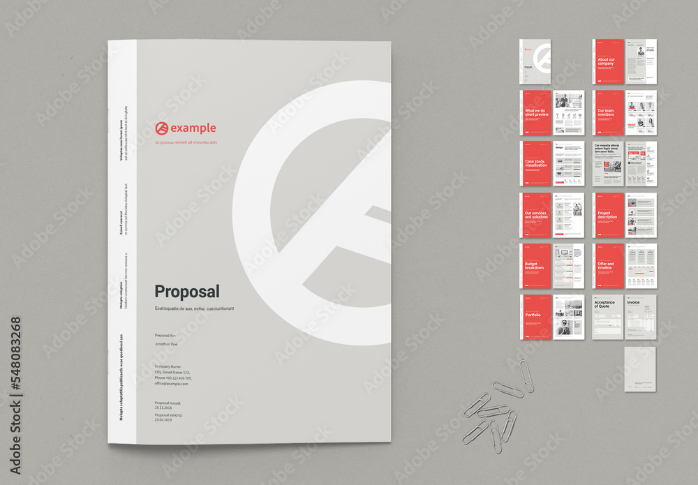 Modern Proposal Design Template in Bright Beige Colors with Red Accents ...