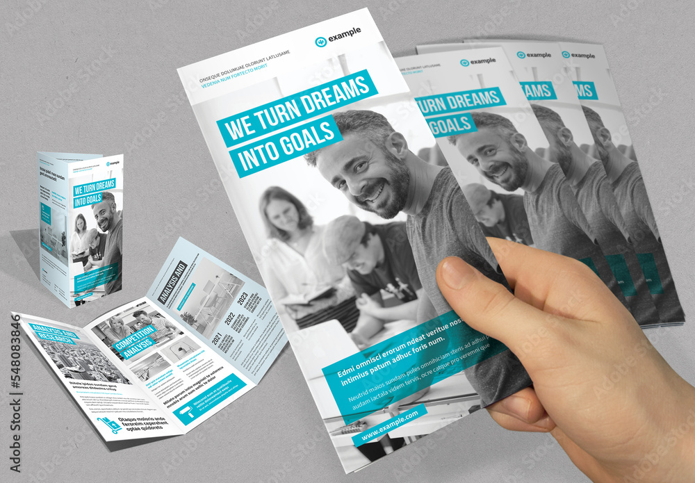 Tri-fold Layout in Gray Colors with Cyan Blue Accents Stock Template ...
