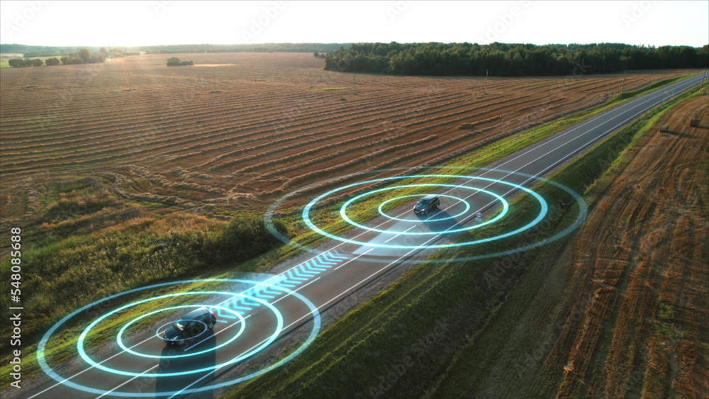 Autopilot of autonomous cars via gps controls traffic. Smart cars on ...