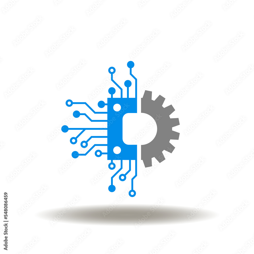 Vector illustration of processor with gear. Icon of circuit board ...