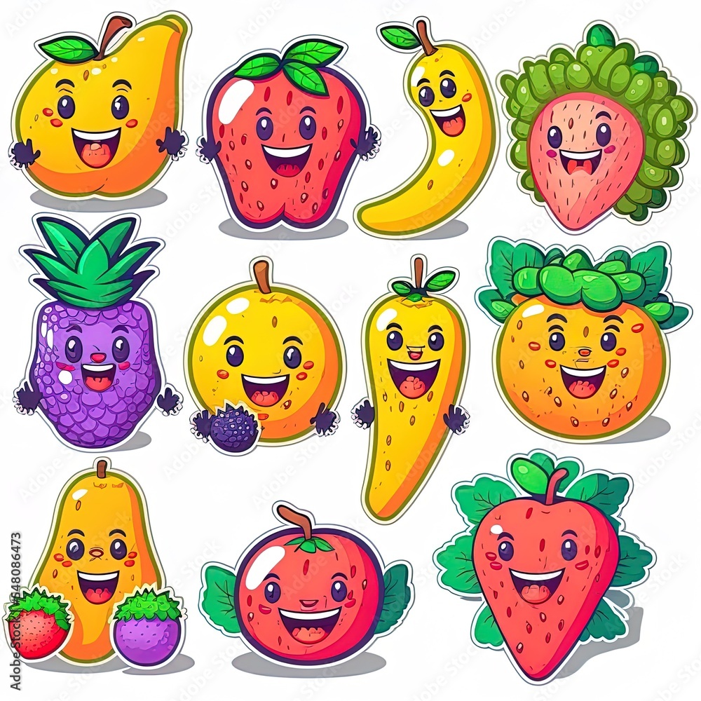 Cute fruit and berry cartoon characters illustrations cartoon style ...
