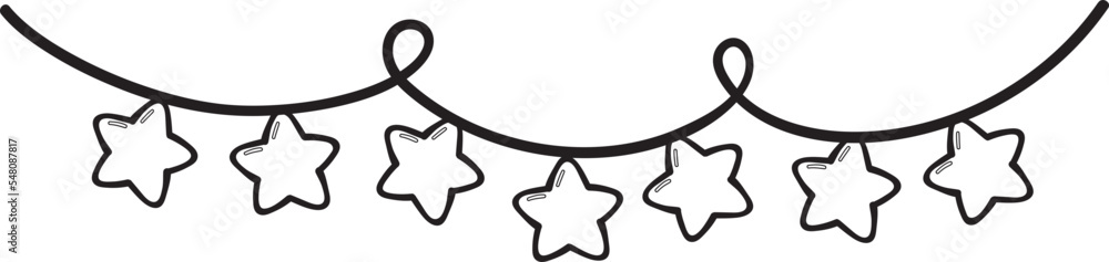 cute Christmas star string wire garland decoration cartoon svg outline ...