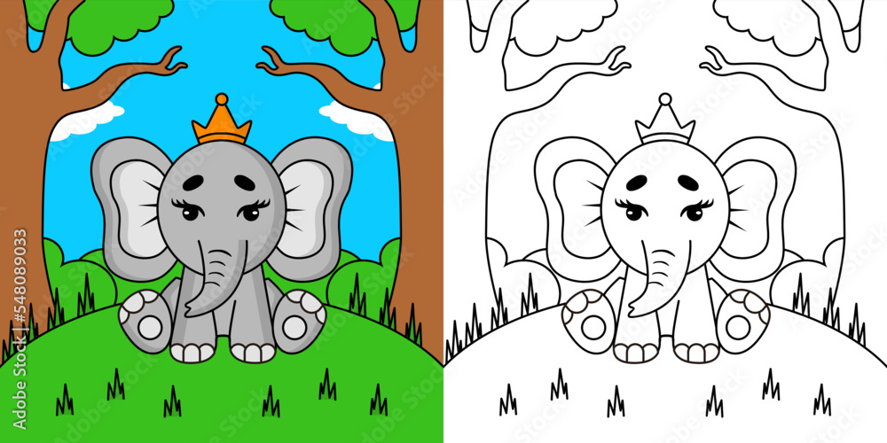 Elephant coloring for kids Stock Vector | Adobe Stock