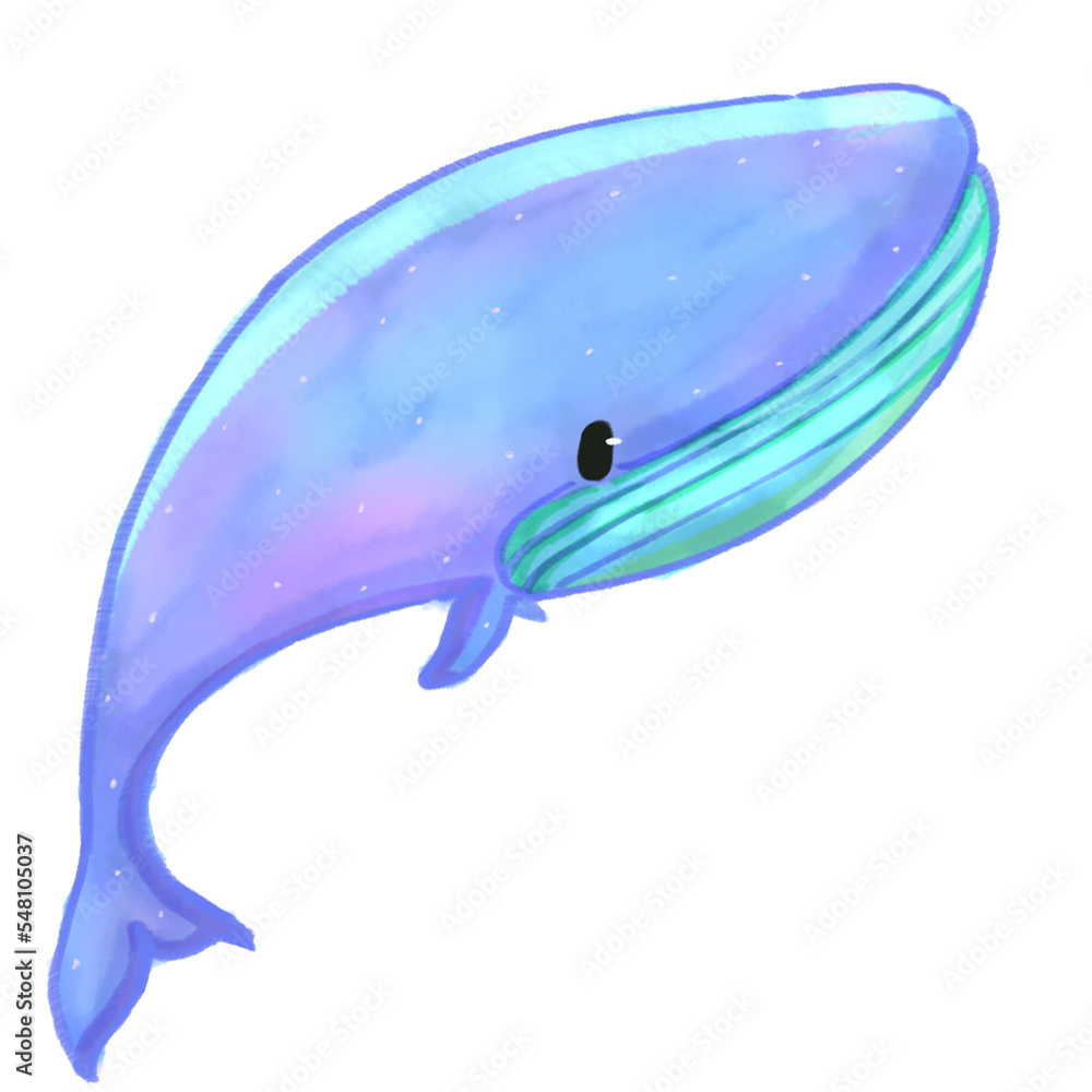 Crayon blue whale illustration with white background. Hand-drawing ...
