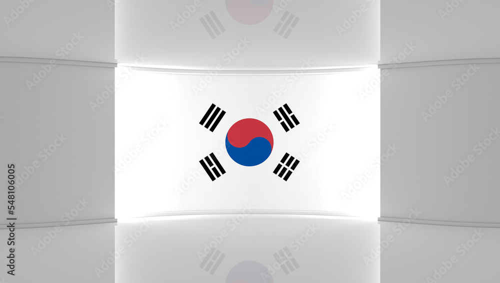 TV studio. Korean flag studio. Korea flag background. News studio. The ...