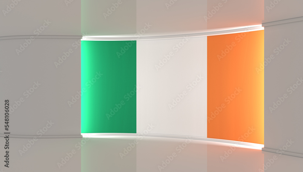 Ireland flag studio. Ireland flag background. TV studio.. News studio ...