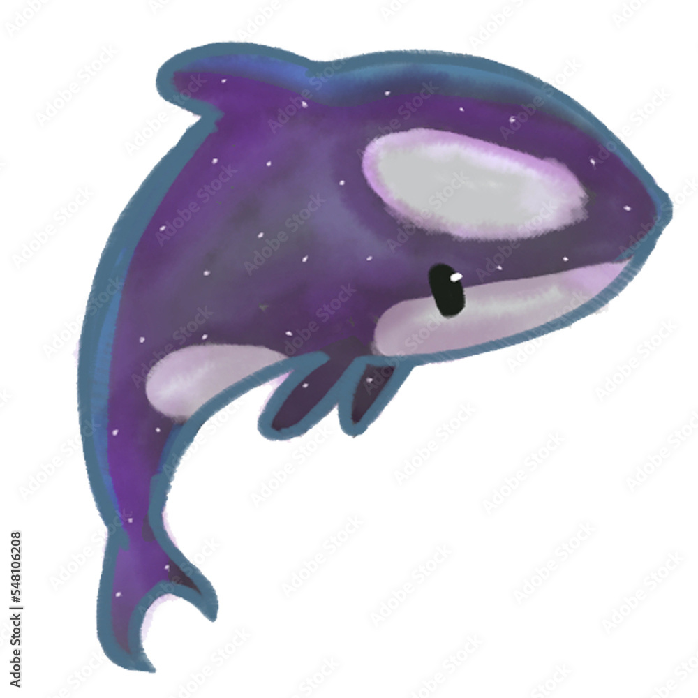 Crayon orca whale illustration with white background. Hand-drawing ...