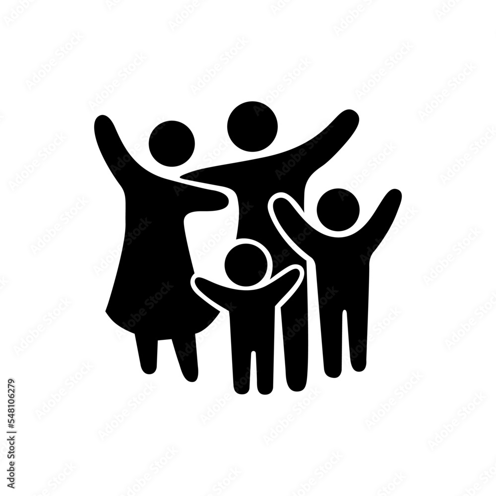 Family Flat Icon Black and White Vector เวกเตอร์สต็อก | Adobe Stock