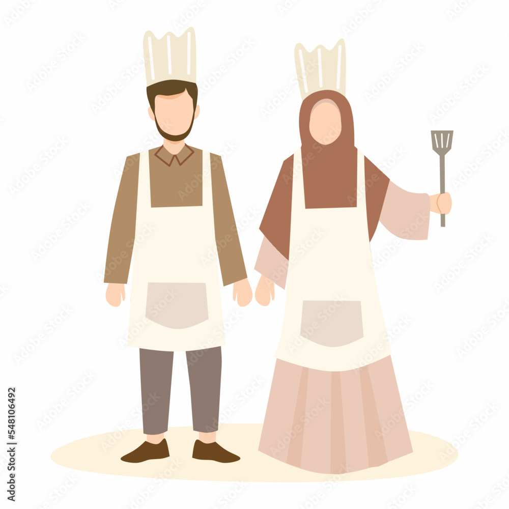 Muslim chef couple. women wearing hijab will cook with their partners ...