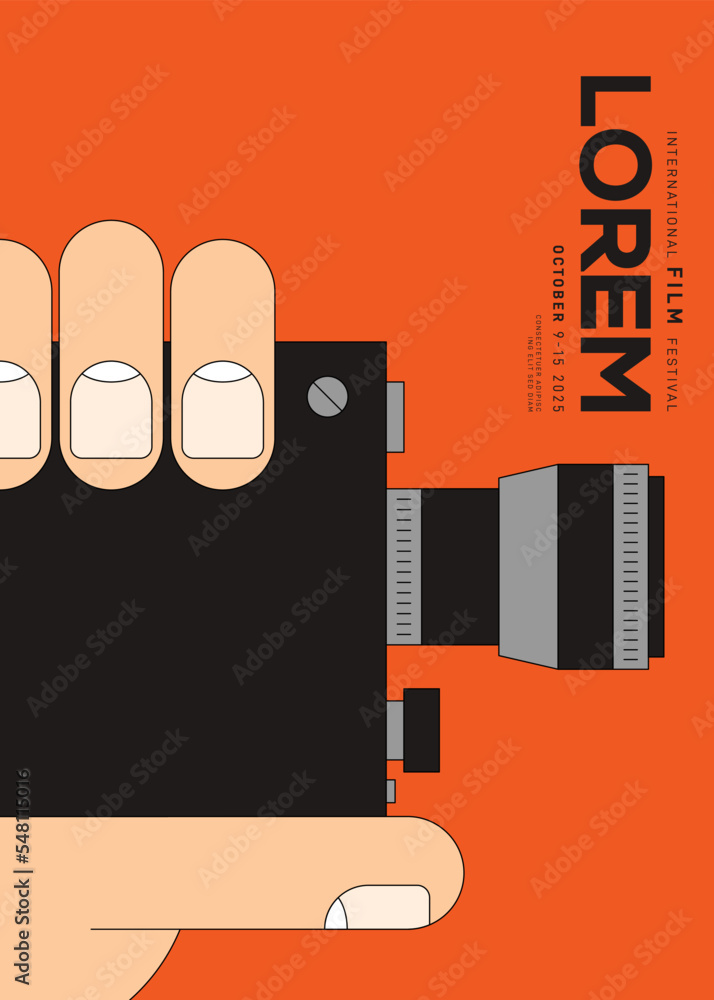 Movie poster design template background with vintage film camera Stock ...
