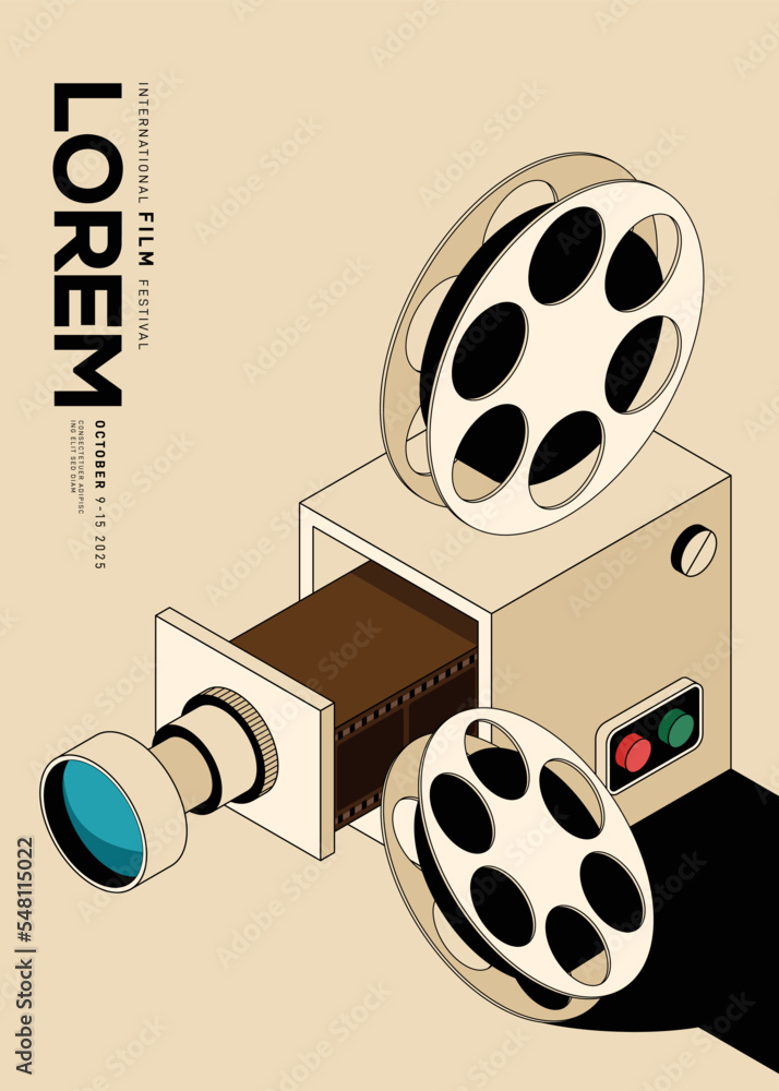 Movie poster design template background with vintage film camera Stock ...