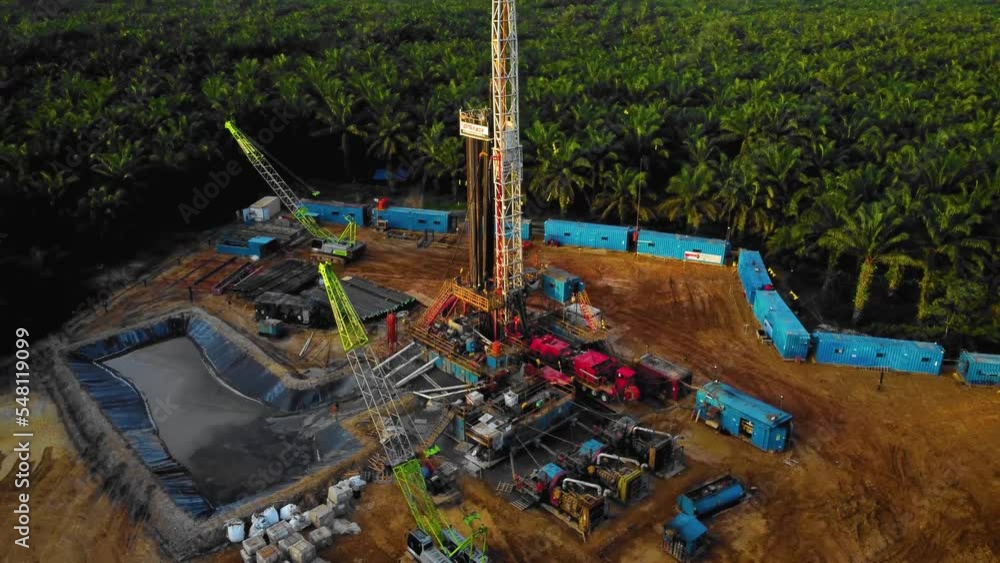 Cinematic 4K Drone Footage of Onshore Drilling Rig equipment structure ...