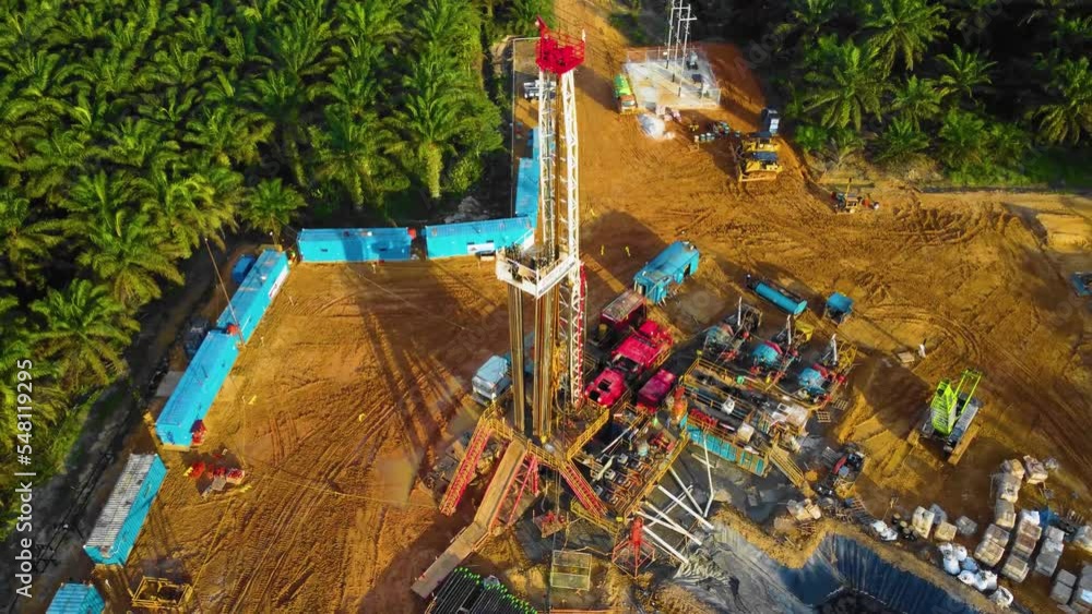 Cinematic 4K Drone Footage of Onshore Drilling Rig equipment structure ...