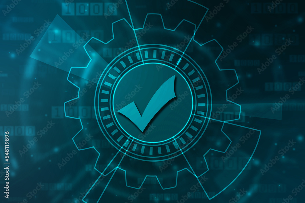 Check mark symbol in digital background, Technology abstract background ...