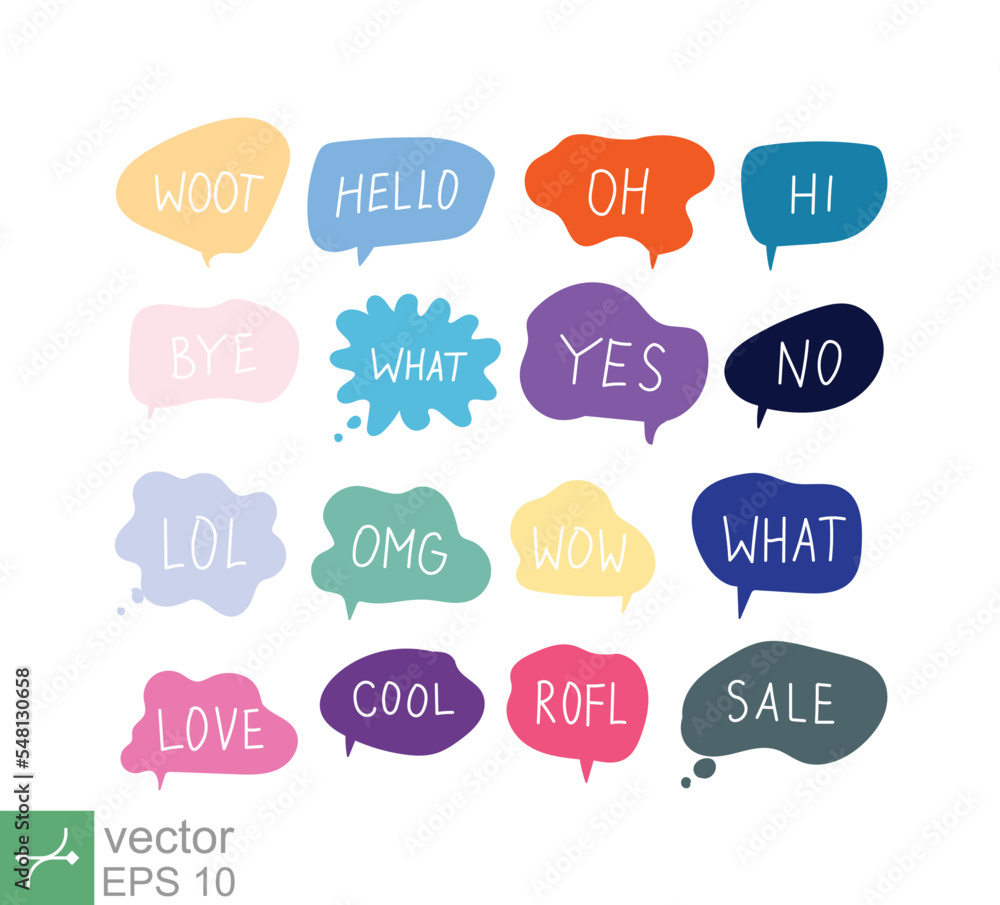 Bubble speech icon set. Talk phrases, online chat clouds with different ...