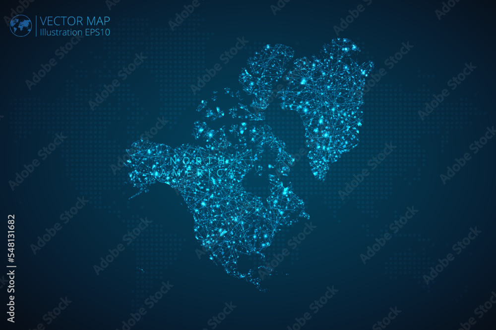 Map of North America Continent modern design with abstract digital ...