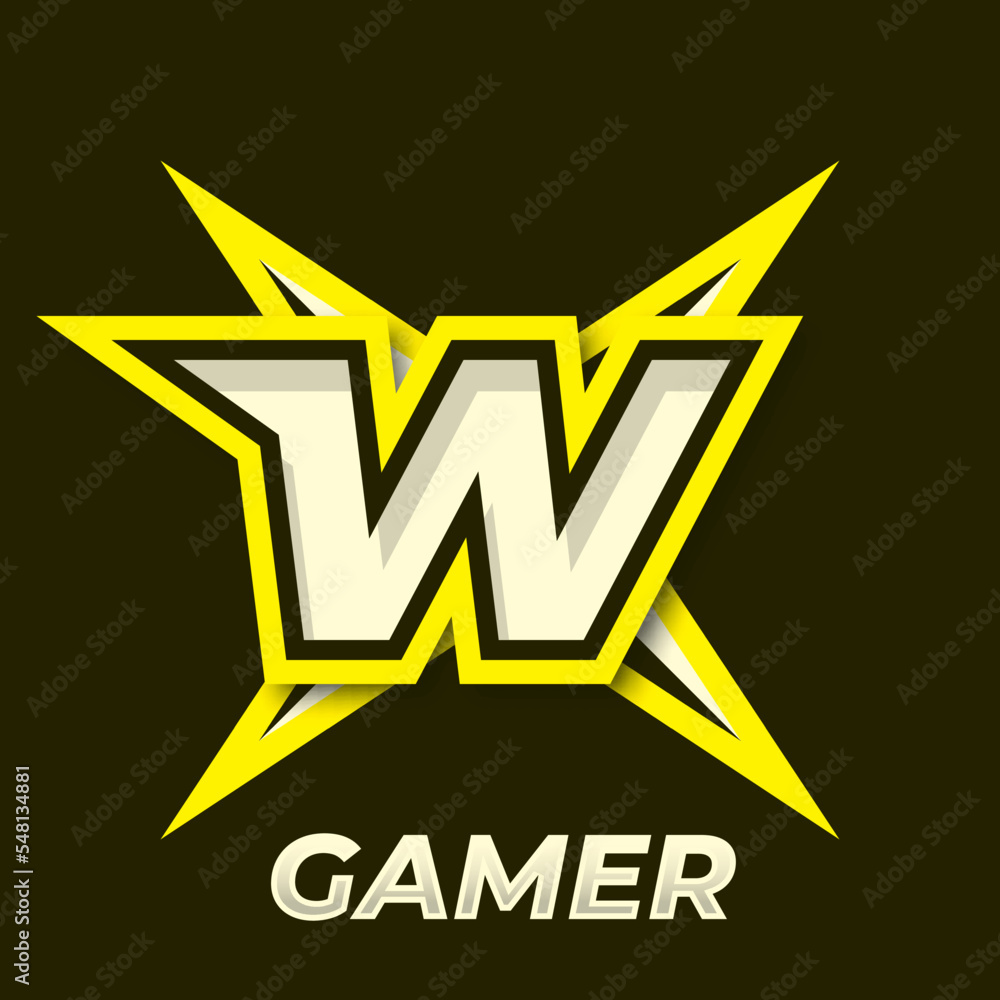 Initial W simple esport logo design element, gamer logo, star icon ...