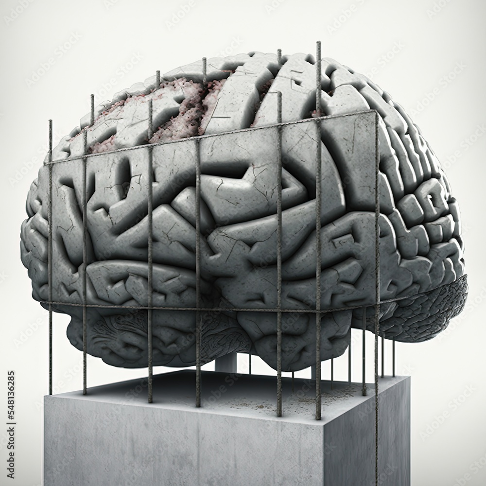 The brain synthesizes cement and steel bars. Illustration about the ...