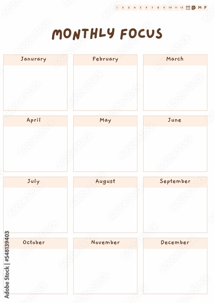monthly focus A4 Digital planner sheet 2023 undated planner monthly ...