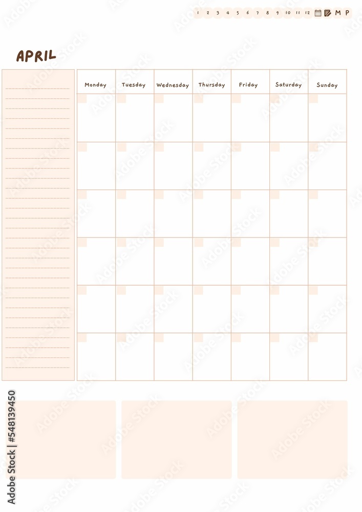 April 2023 calendar A4 Digital planner sheet 2023 undated planner ...