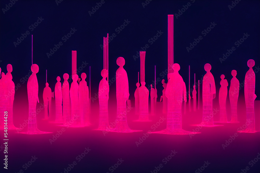 A digital silhouette of people is depicted as connected to each other ...