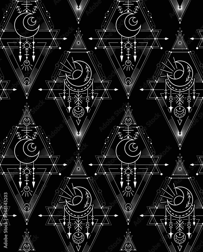 Vector contour mystical geometric pattern. Magic texture with occult ...