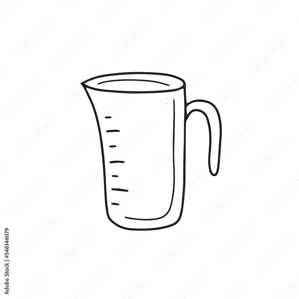 Vector hand drawn measuring cup. Isolated on white background drawing ...