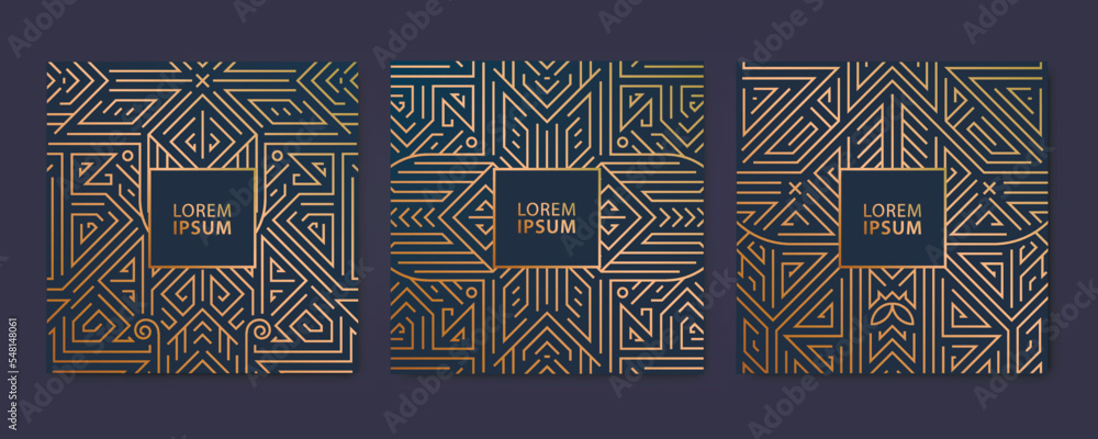 Vector set of luxury line cover templates, square line art deco ...
