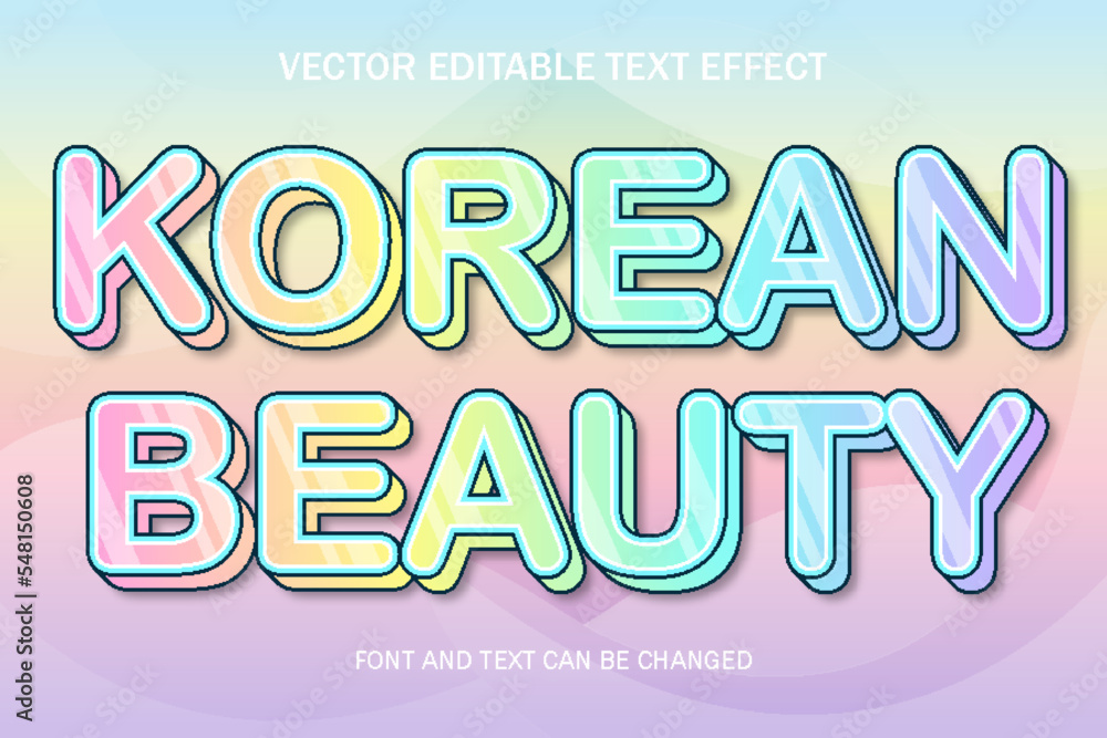 korean beauty typography 3d editable text effect font style template ...
