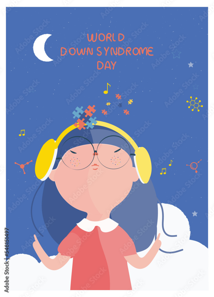 World Down Syndrome Day. Cartoon of down syndrome patient girl and ...
