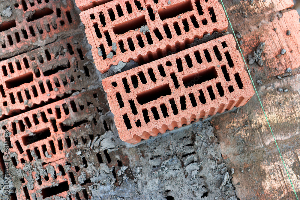 Construction of ceramic brick walls. Keramoblock. Hollow brick ...