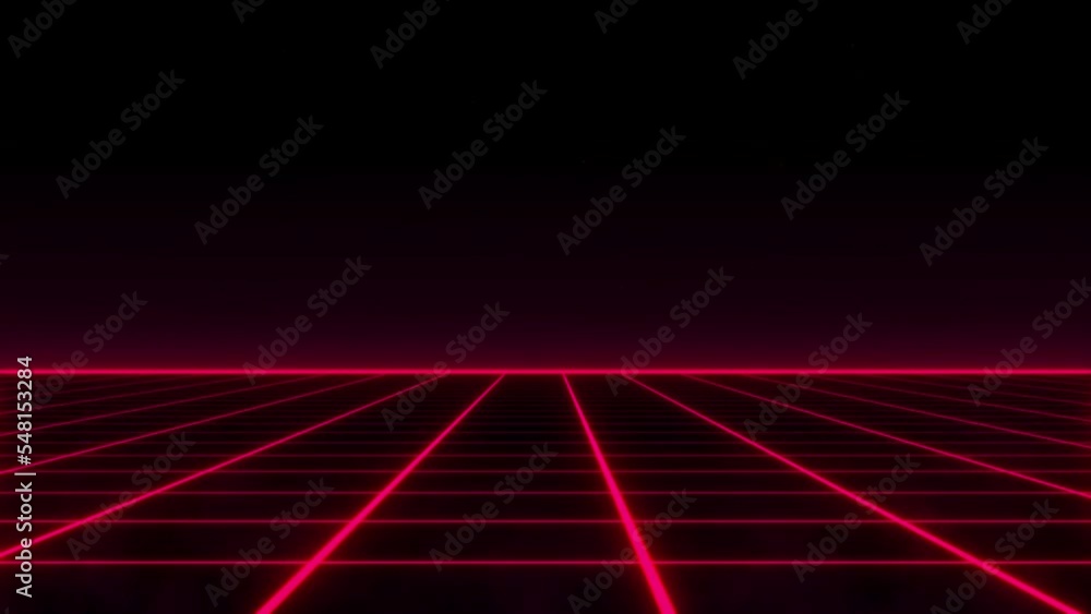 Infinity perspective laser red grid side motion with glowing horizon ...