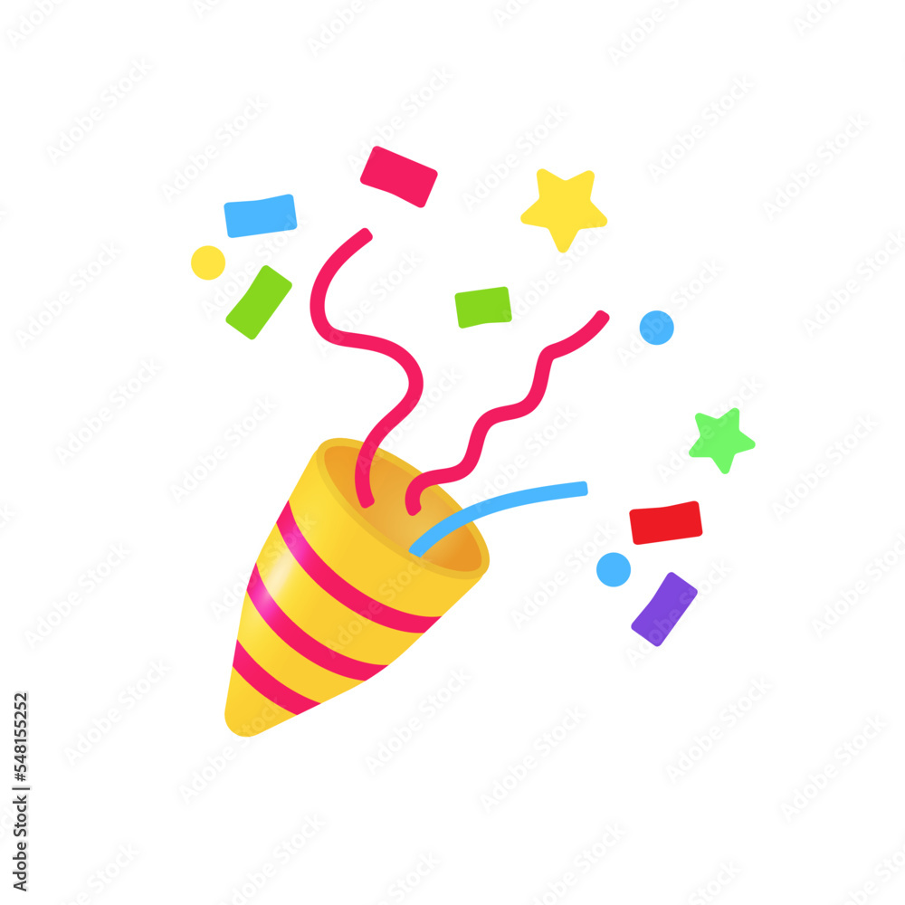 Exploding party popper with confetti, bright cartoon birthday cracker ...