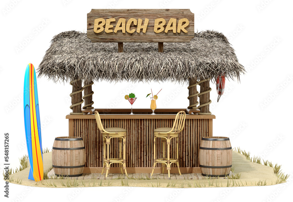 Beach bar in front view isolated on white background - 3D illustration ...